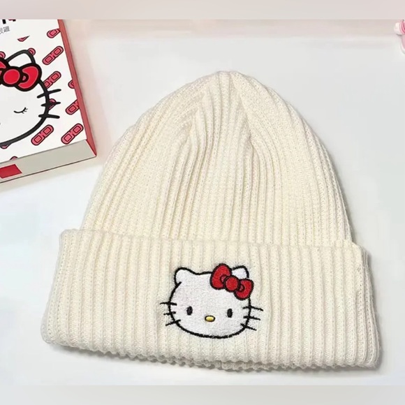 Accessories | Kawaii Saniro Hello Kitty Embroidery Knitted Cap Cartoon ...